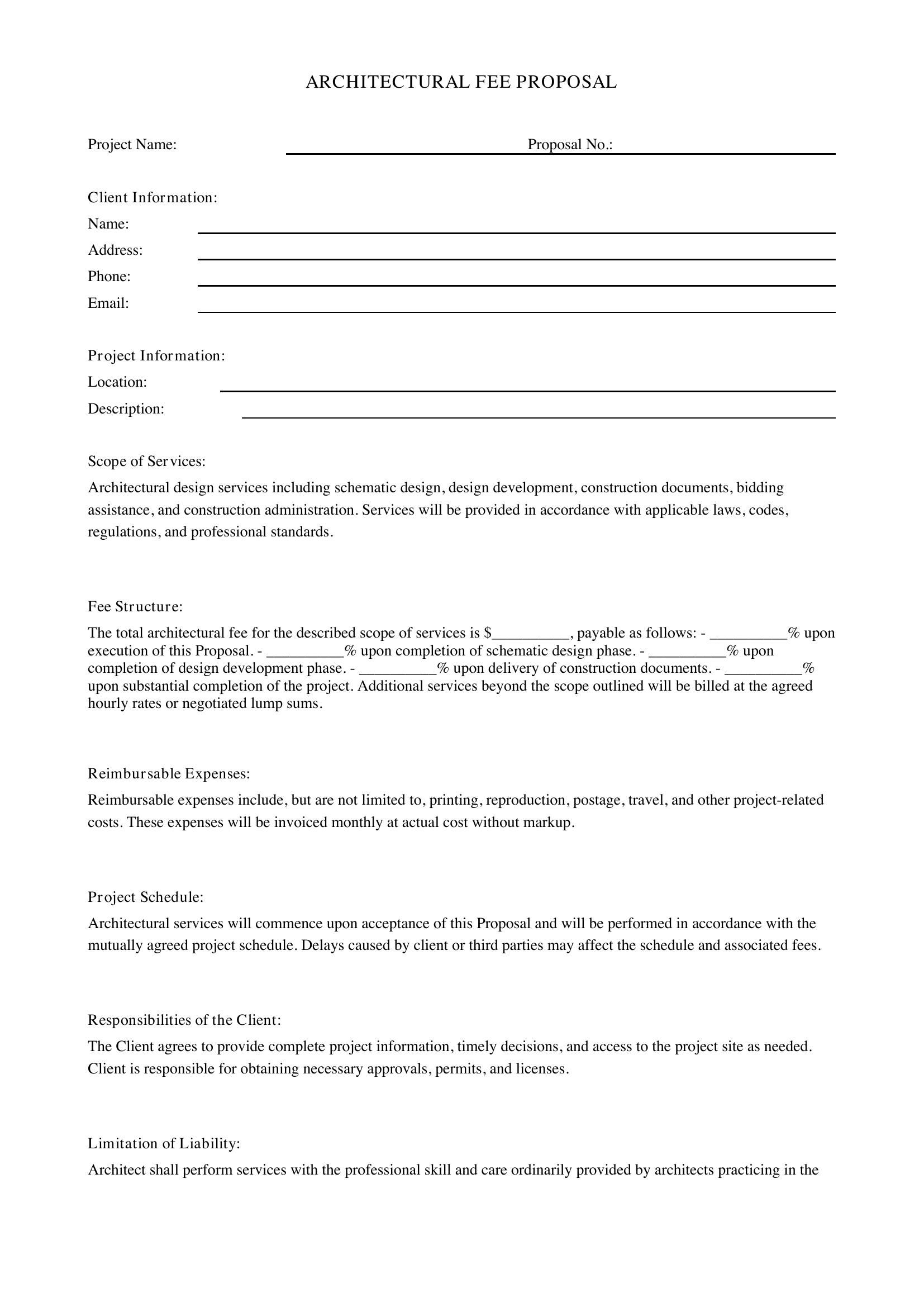 Architectural Fee Proposal Template