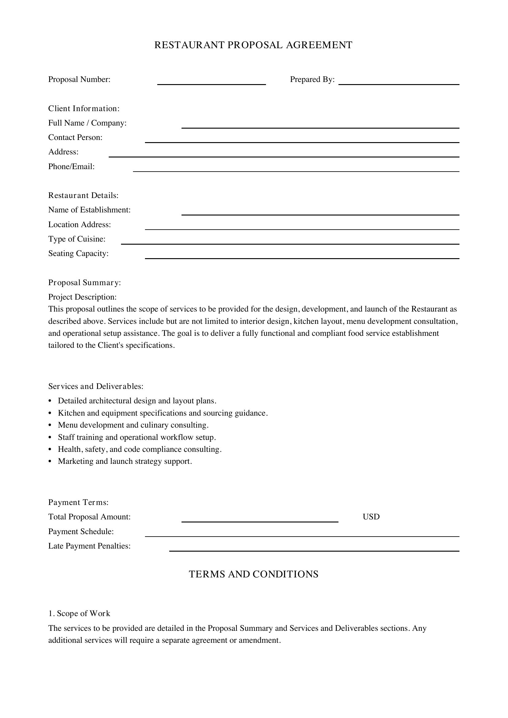 Restaurant Proposal Template
